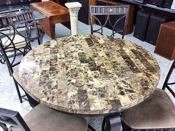 This marble-topped dining set isn't just furniture&mdash;it's the stage for future family dinners, homework sessions, and late-night conversations waiting to happen.