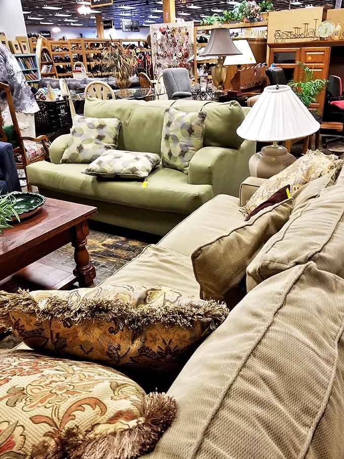 This living room vignette shows how secondhand furniture can create a magazine-worthy space without the soul-crushing expense of buying new.