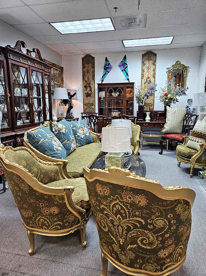 A living room vignette fit for Versailles on a Marietta budget. French Provincial furniture waiting for its next grand salon.