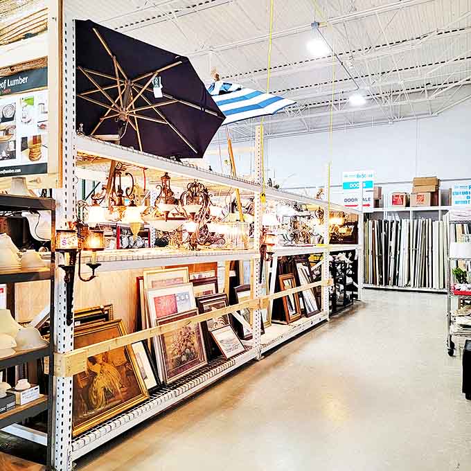 The art and decor aisle: where yesterday's wall hangings and patio umbrellas await their renaissance in your home makeover story.