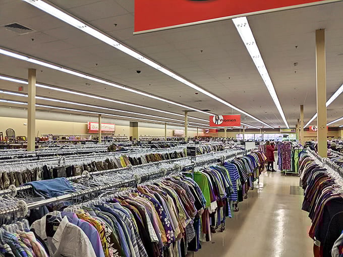 The women's section stretches to the horizon, a sea of potential wardrobe refreshes without the retail markup.