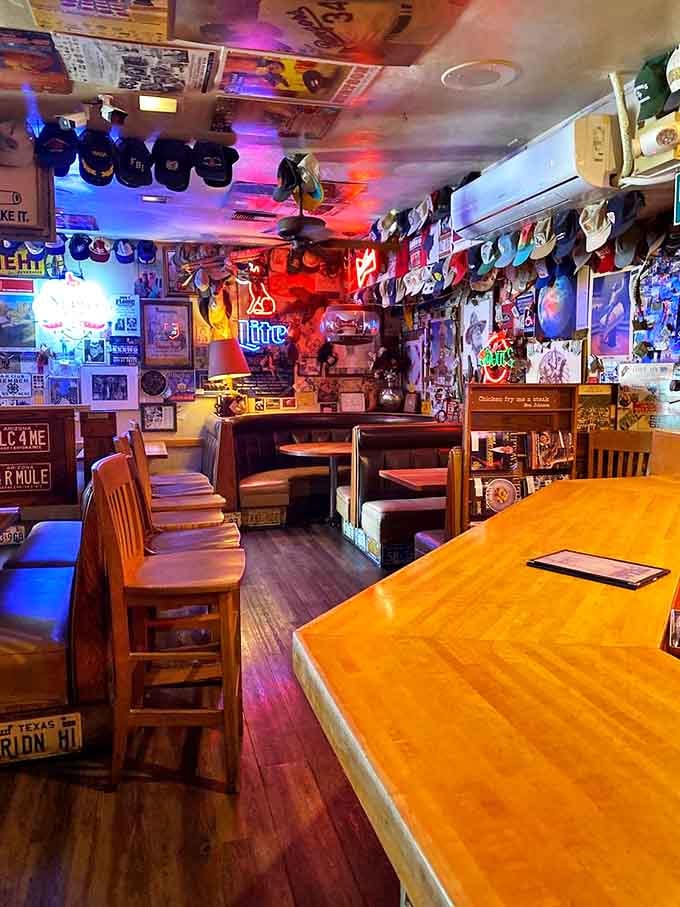 Where neon signs cast their glow over wooden tables and every inch of wall space competes for your attention. Sensory overload in the best possible way.