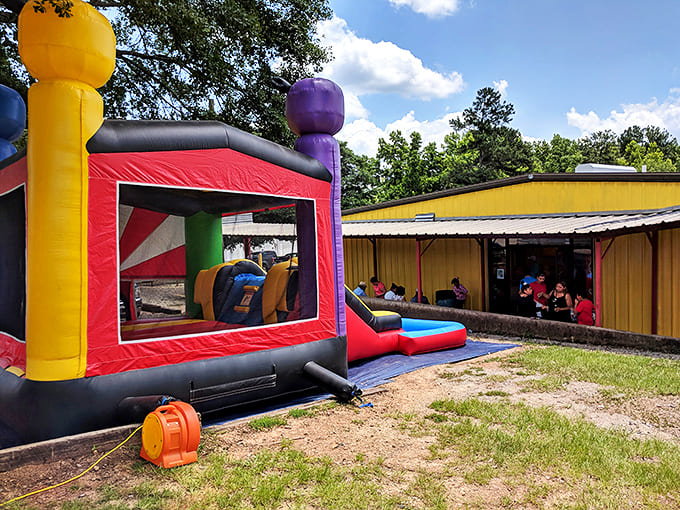 Even the kids get their own slice of J&J fun. This bouncy castle ensures the next generation of treasure hunters stays entertained.