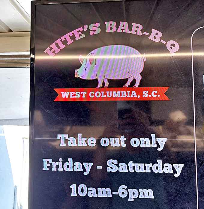 Even the sign has personality. That purple pig promises two things: take-out only and memories that'll last much longer than your leftovers (if you have any).