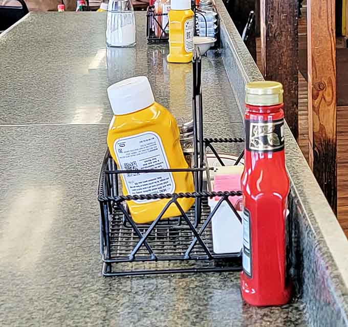 The condiment caddy&mdash;civilization's greatest achievement. Everything you need to customize your breakfast is within arm's reach, no app required.