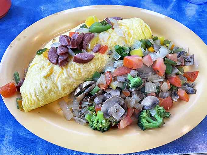 This veggie omelet proves healthy doesn't mean boring&mdash;a rainbow of vegetables wrapped in egg perfection. Even carnivores might be tempted.