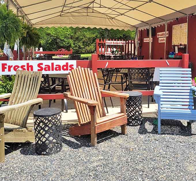 The outdoor seating area invites you to linger over coffee refills while enjoying New Jersey's greenery &ndash; a perfect post-breakfast decompression zone.