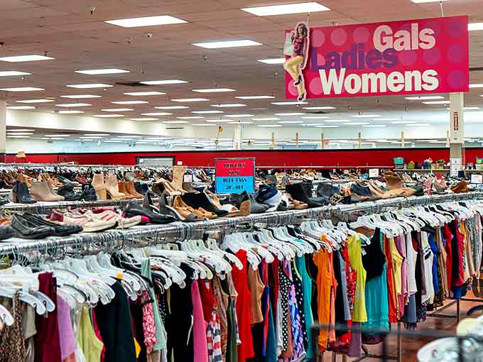 The women's department stretches toward the horizon, a sea of potential outfit transformations waiting to be discovered.