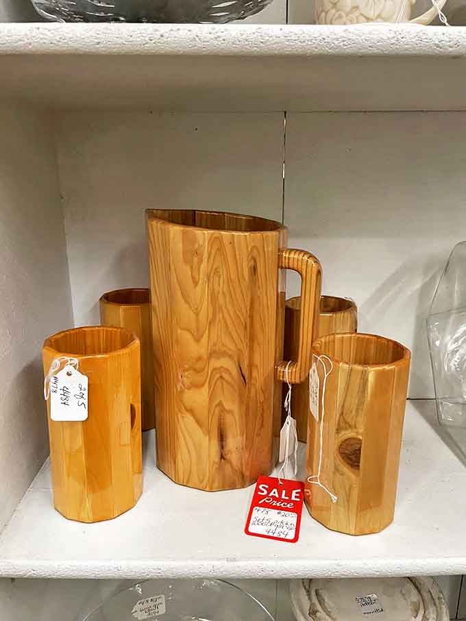 Handcrafted wooden pitcher sets bring rustic charm to modern homes&mdash;perfect for serving lemonade or just admiring on a sunny shelf.
