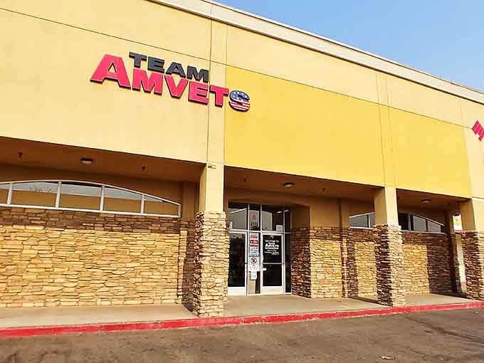 AMVETS' sunshine-yellow building brightens both the streetscape and the lives of veterans supported by your thrifting adventures.