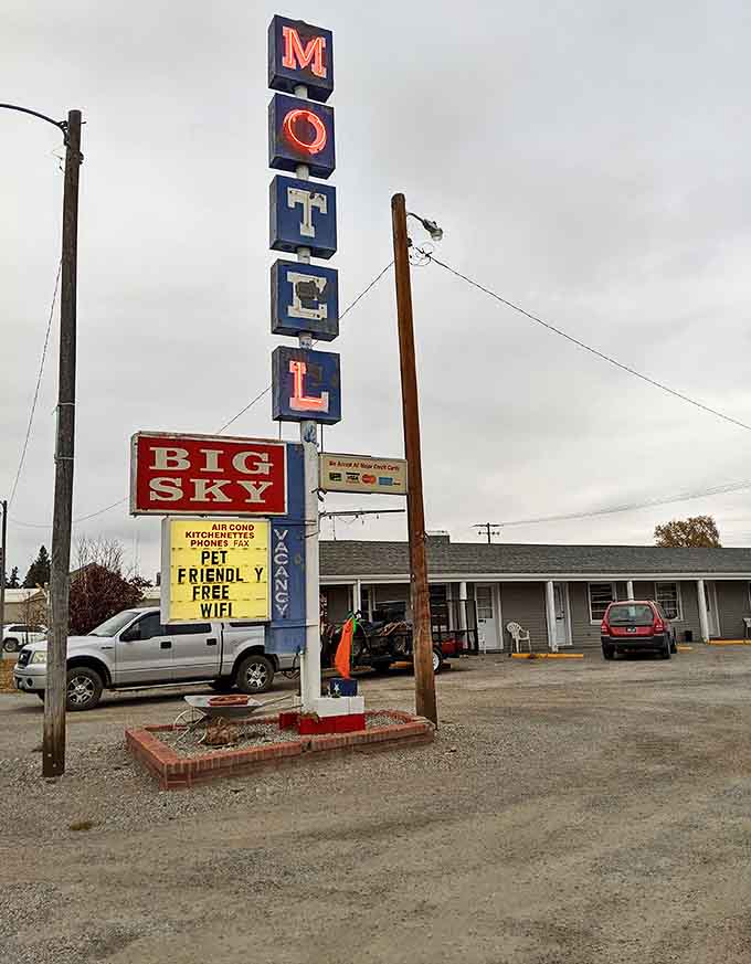 The Big Sky Motel's vintage sign stands as a neon beacon for weary travelers &ndash; promising no-frills comfort with a side of authentic Montana hospitality.