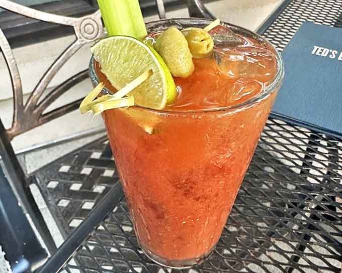 A Bloody Mary garnished with proper vegetation &ndash; because sometimes your cocktail should also count as a serving of vegetables.
