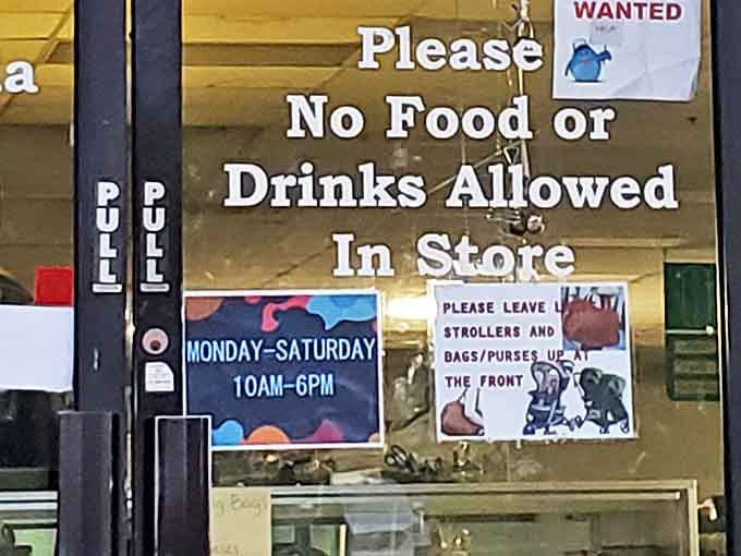 The rules of engagement clearly stated. Like any good relationship, thrifting requires boundaries&mdash;leave the Frappuccino in the car, folks.