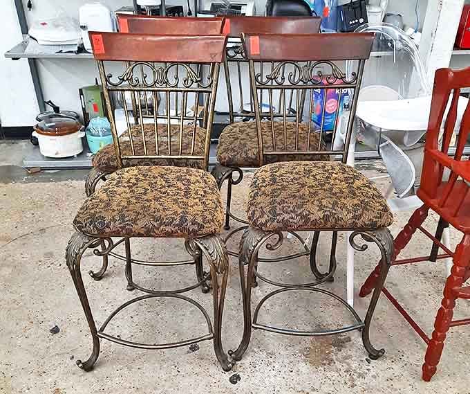 These ornate bar stools aren't just seating&mdash;they're time machines to an era when kitchen counters doubled as family gathering spots.