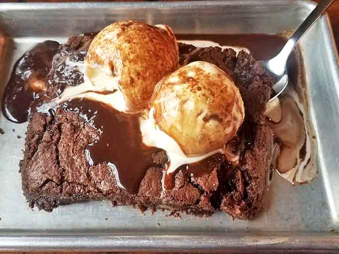 Dessert nirvana: warm brownies topped with ice cream that melts into rivers of vanilla goodness. Resistance is futile.