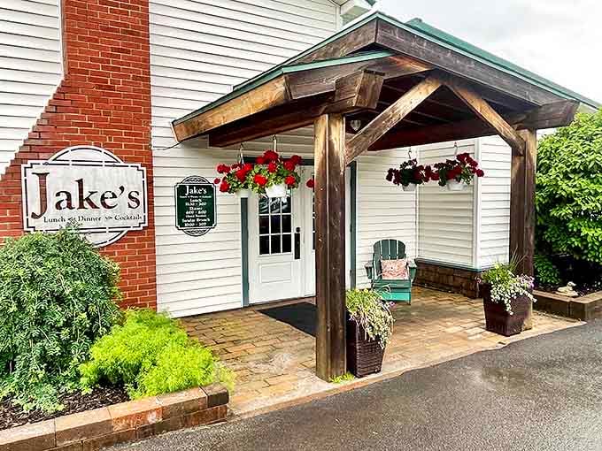 Jake's on the Water combines charming rustic architecture with hanging flower baskets. Dining with a view that doesn't require a second mortgage.