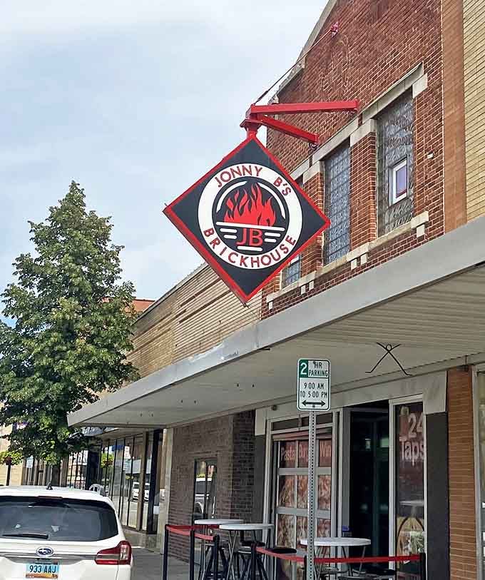 Jonny B's Brickhouse brings pizza and craft beer to downtown Jamestown. That hanging sign promises comfort food with just enough contemporary flair to keep things interesting.