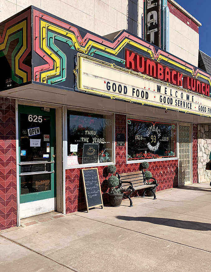 The iconic Kumback Lunch neon sign has been guiding hungry travelers to homestyle cooking since before your grandparents were dating.