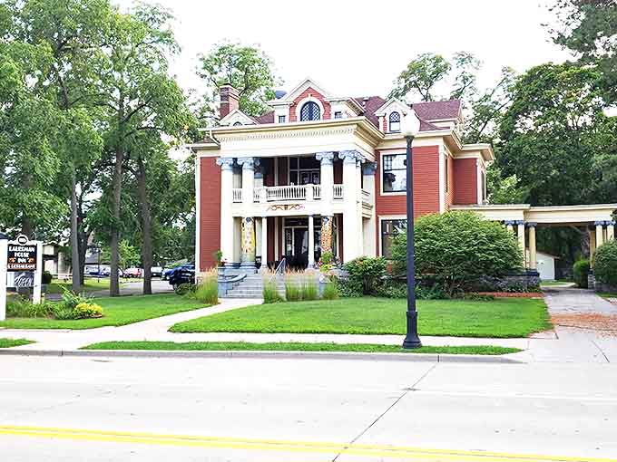 The Lauerman House Inn showcases the kind of Victorian splendor that would cost millions elsewhere—here it's just Tuesday's architectural scenery.
