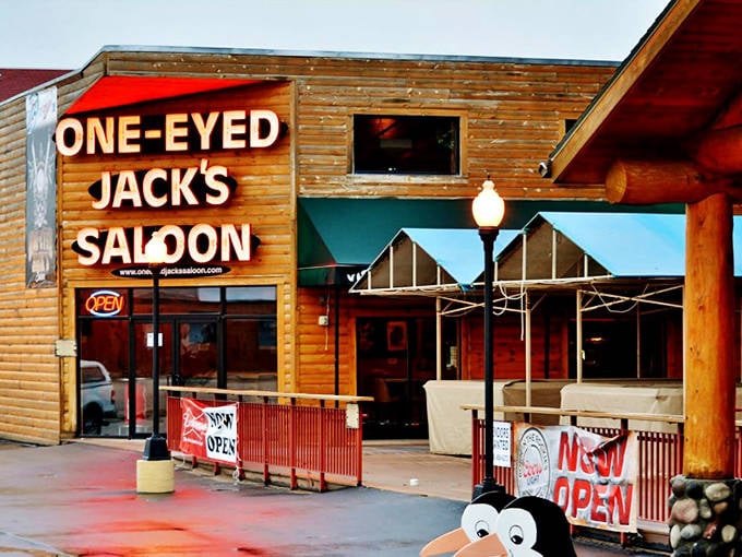 One-Eyed Jack's Saloon looks like it was plucked straight from a Western movie set—the kind of place where even teetotalers are tempted to order a sasparilla.