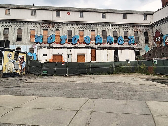 Even in urban decay, Worcester's industrial past provides a gritty backdrop that makes the diner's blue-and-cream exterior pop like a beacon of breakfast hope.