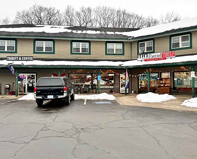 Even in winter's embrace, Mountain Thrift and Coffee stands as a beacon of warmth and possibility in Lincoln's snowy landscape.