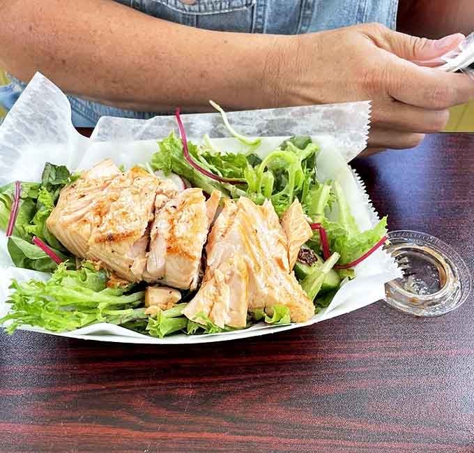 This salmon salad isn't just lunch&mdash;it's a masterclass in simplicity, where perfectly cooked fish meets fresh greens in perfect harmony.