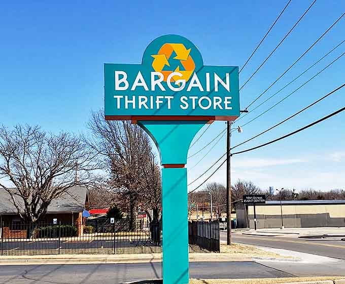 Standing tall against the Oklahoma sky, this recycling emblem reminds us that thrifting isn't just good for wallets&mdash;it's good for the world.