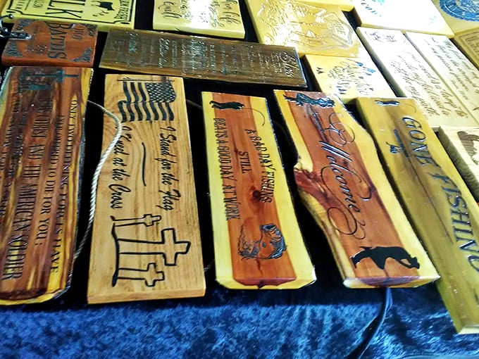 Words of wisdom carved in wood. These rustic plaques offer front-porch philosophy and down-home sentiments that would make Norman Rockwell reach for his paintbrush.