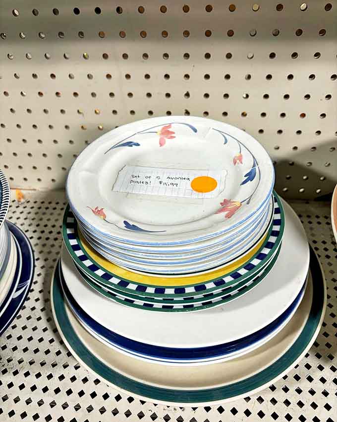 Mismatched plates that somehow look perfectly curated when stacked together. Dinner party conversation starters at less than five bucks each.