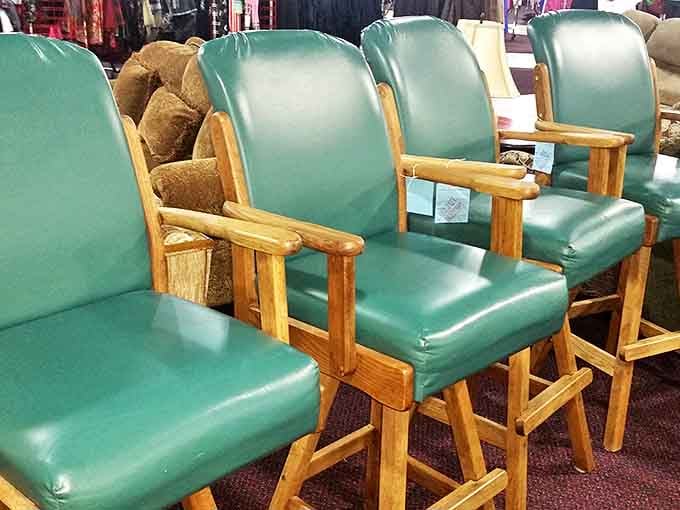These mint-green chairs could be the quirky accent your dining room needs. Retro-cool seating that would cost a fortune in a vintage boutique.