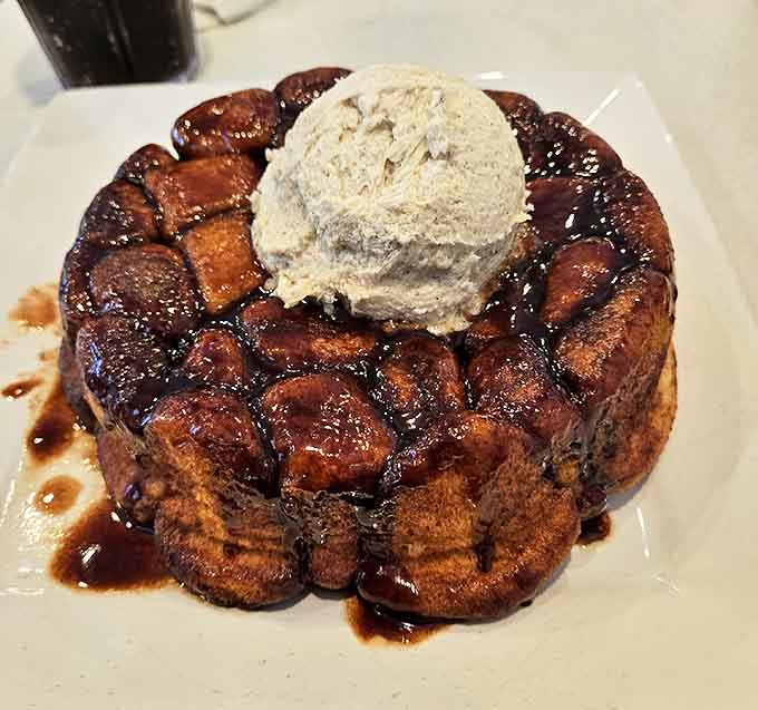 Cinnamon monkey bread that makes you wonder if dessert for breakfast was actually the plan all along—a pull-apart paradise crowned with ice cream.