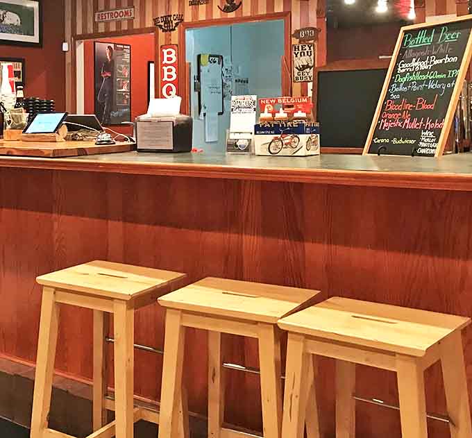 Bar stools await the solo diners and quick-lunchers. Sometimes the best conversations happen at counter height.