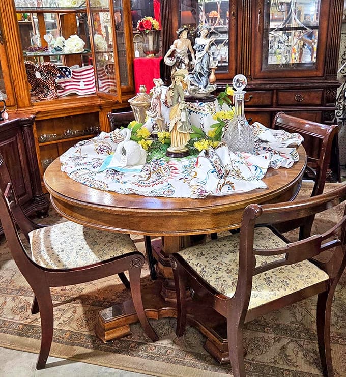 Elegant dining set staged as if waiting for guests from another era. Those chairs have supported conversations spanning generations.