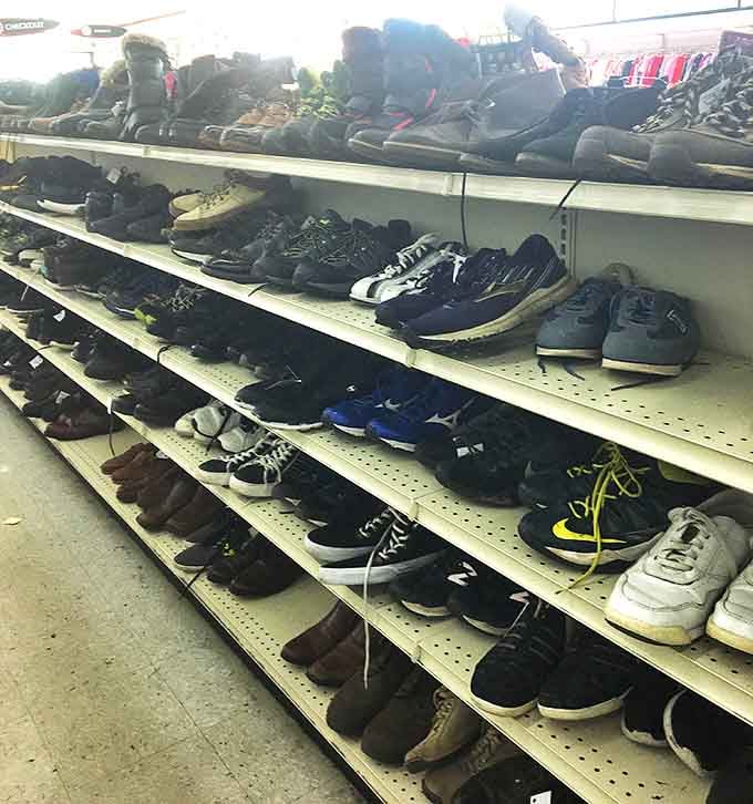 Footwear finds their temporary home on these shelves, each pair with miles left to walk and stories yet to create.