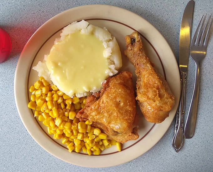 Proof that The Grove isn't just a breakfast joint&mdash;this fried chicken dinner with its golden crust would make Colonel Sanders weep with envy.