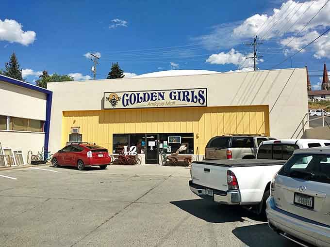 Under brilliant blue Montana skies, the Golden Girls Antique Mall promises adventure for those willing to explore its yellow walls.
