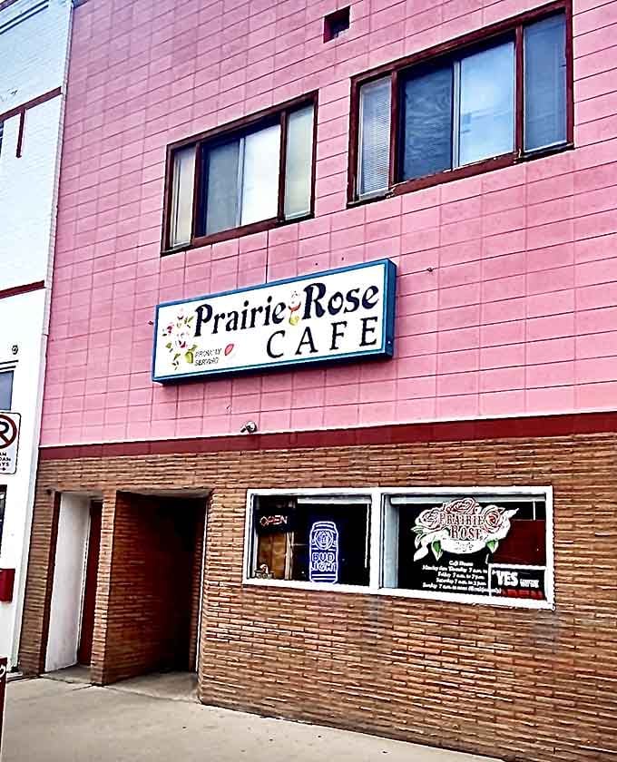 The storefront view that locals use as directions &ndash; "Turn left at the pink building where breakfast dreams come true."
