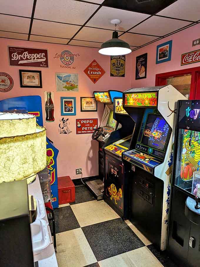 The game room corner &ndash; where quarters disappear faster than the plate of onion rings you just ordered.