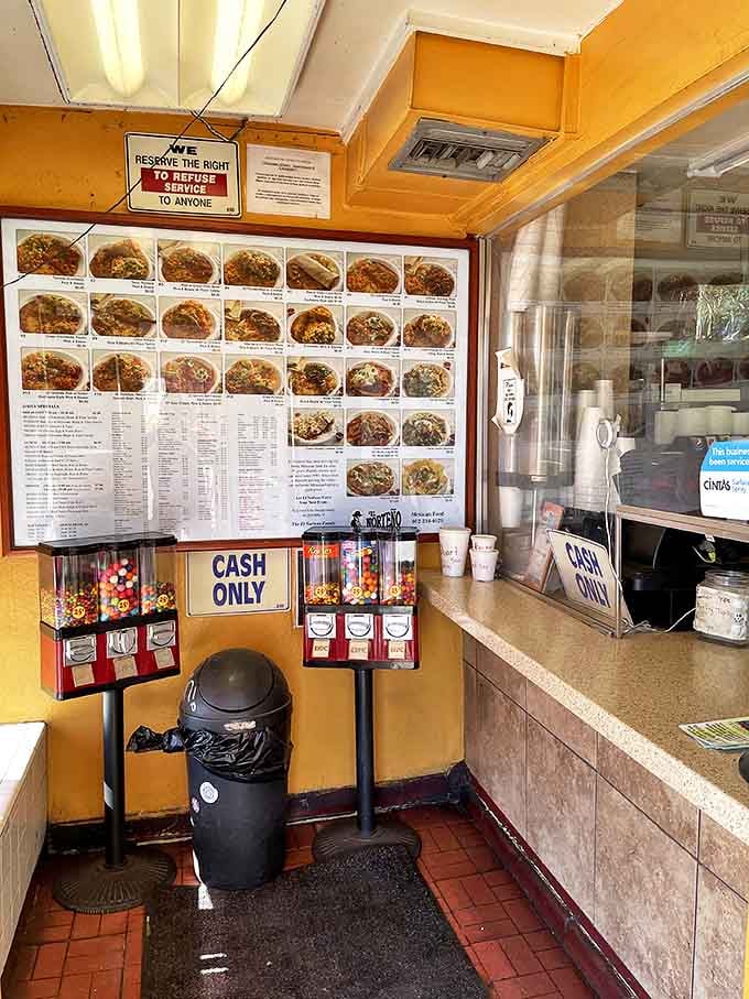 The ordering counter with its candy machines and menu board is like a time capsule from when food was honest and gumballs cost a quarter.