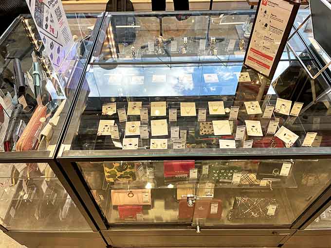 The jewelry counter gleams with possibilities &ndash; vintage brooches, statement necklaces, and accessories waiting for their second act.