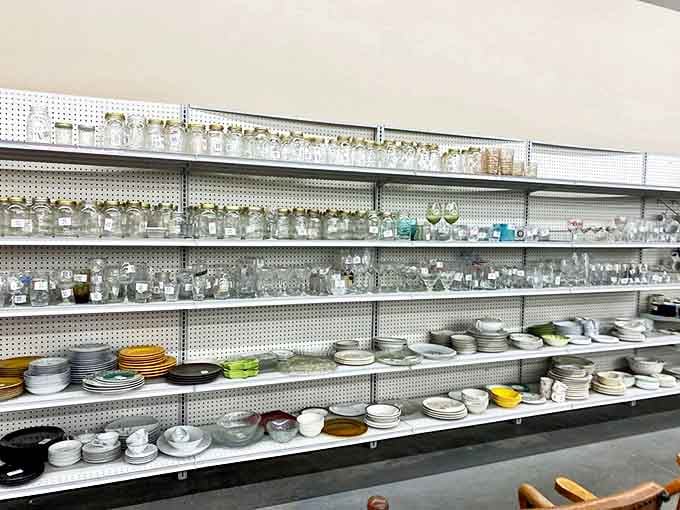 Glass heaven! Mason jars and dishware create a crystalline landscape that would make any homesteader or modern Pinterest enthusiast weak at the knees.