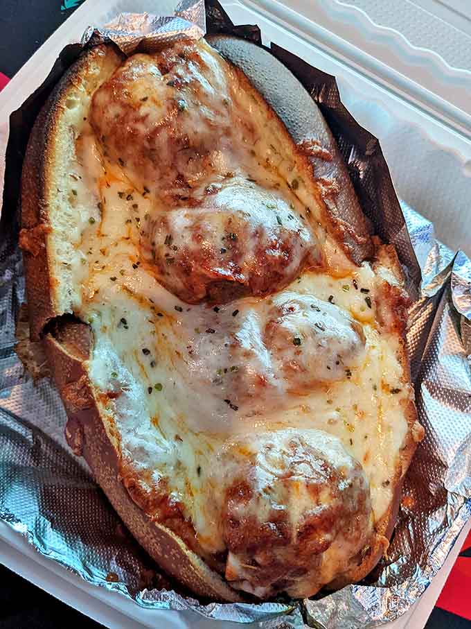 This isn't just a meatball sub &ndash; it's a handheld miracle of melted cheese, savory meatballs, and bread that's both vessel and treasure.