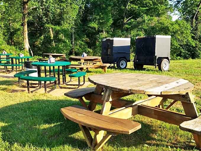Picnic tables scattered across the lawn offer a chance to enjoy your barbecue feast in the fresh air&mdash;nature's dining room.