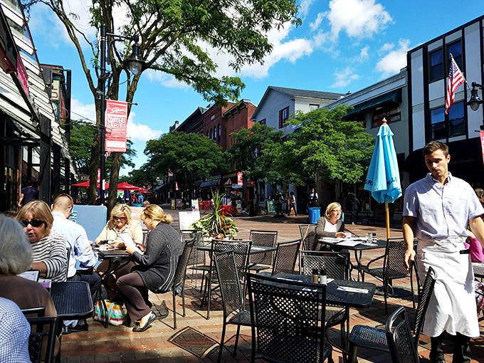 Outdoor dining at Leunig's: where people-watching becomes an Olympic sport and Church Street provides the perfect parade.