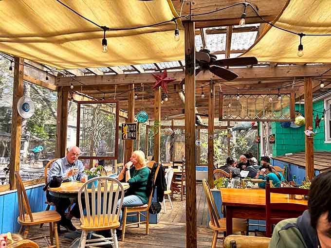 The screened patio offers al fresco dining without the bugs. A perfect spot for lingering over coffee while plotting how to recreate those biscuits at home.