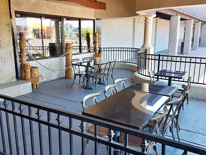 The patio where desert breezes meet seafood feasts. Perfect for those "it's a dry heat" evenings when dining al fresco feels just right.