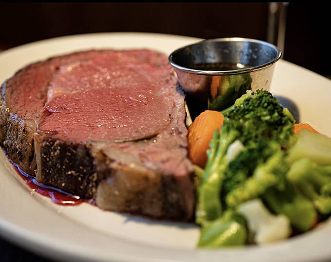 Prime rib that doesn't need fancy presentation &ndash; just a perfect medium-rare, au jus on the side, and vegetables for when your conscience kicks in.
