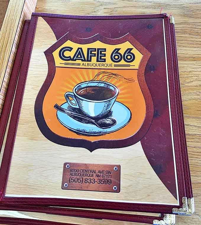 The menu cover says it all&mdash;you're on Route 66, you're in Albuquerque, and you're about to have coffee that kickstarts your soul.