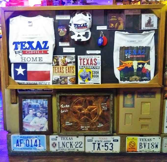 The merchandise corner celebrates Texas pride with a wink. These souvenirs let you take home the spirit, if not the actual chicken fried steak.